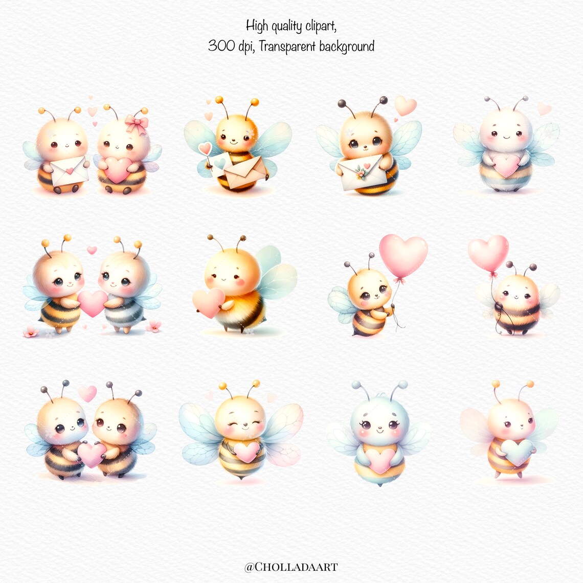 Watercolor Bumblebee Clipart, Bee Valentine PNG, Valentine Animal ...