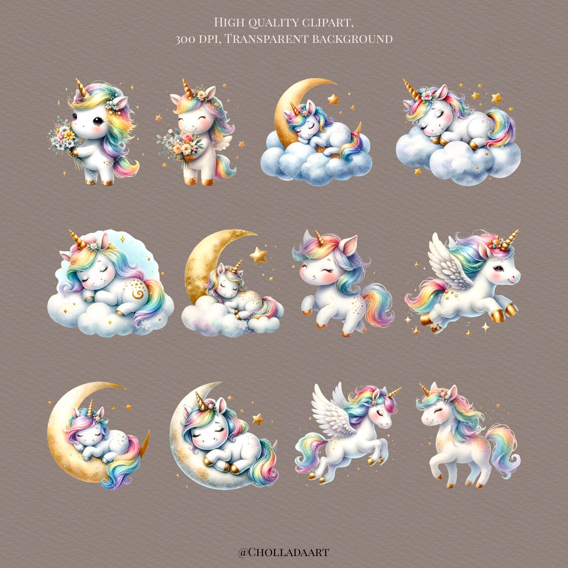 Cute Unicorns Clipart, Unicorn Watercolor Clipart, Unicorn Clipart ...