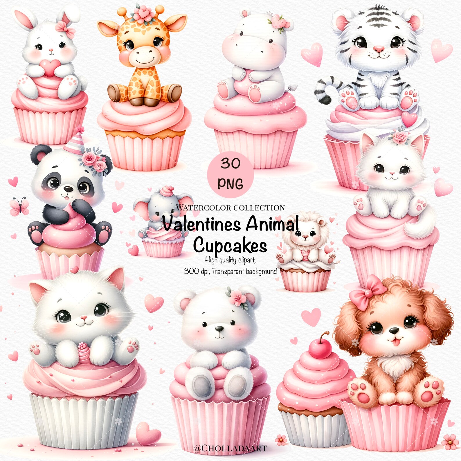Valentines Animal Cupcakes Clipart, Cute Cupcakes Clipart Bundle ...