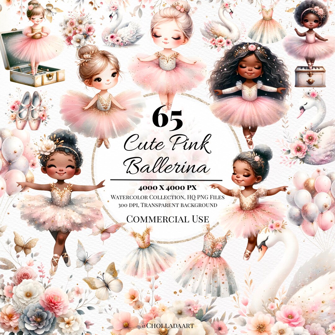 Cute Pink Ballerina Clipart, Ballerina Clipart, Watercolor Ballerina ...