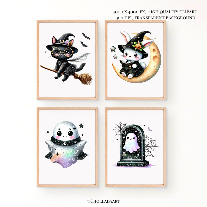 Watercolor Halloween Animals Clipart, Halloween Animal PNG, Cute ...