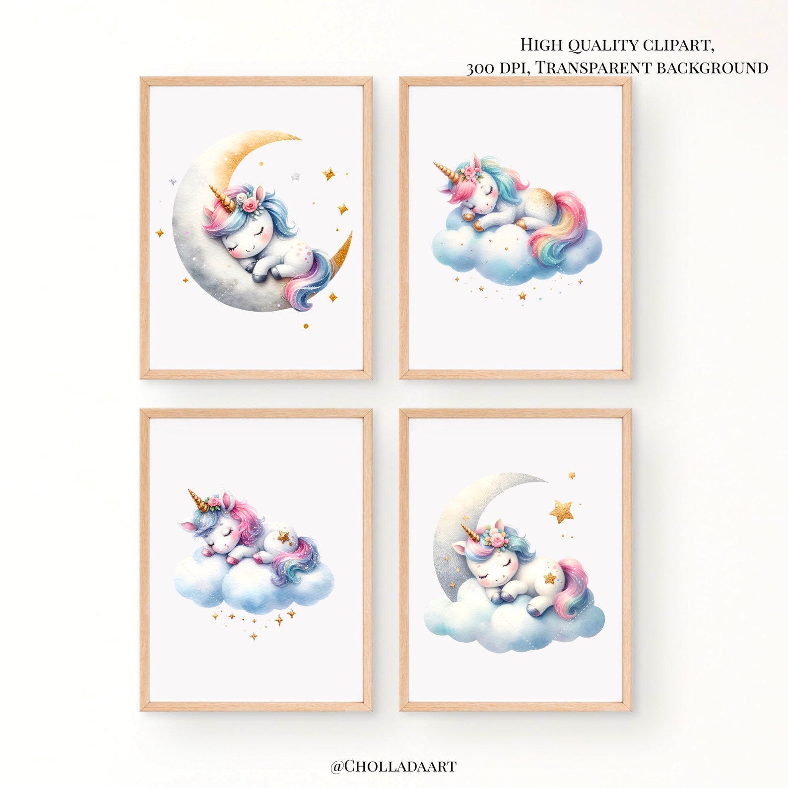 Watercolor Sleepy Unicorn Clipart, Sleepy Unicorn Clipart, Cute Unicorn ...