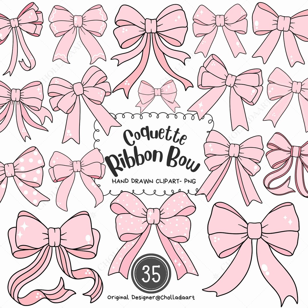 Coquette Ribbon Bow Clipart, Pink Bow Png, Bow Clipart, Coquette Bow ...