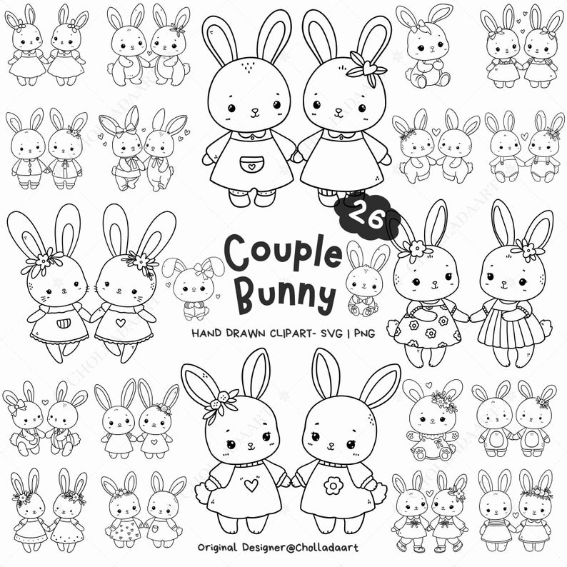 Couple Bunny SVG Bundle, Bunny Svg, Rabbit SVG, Romantic Bunny Clipart ...