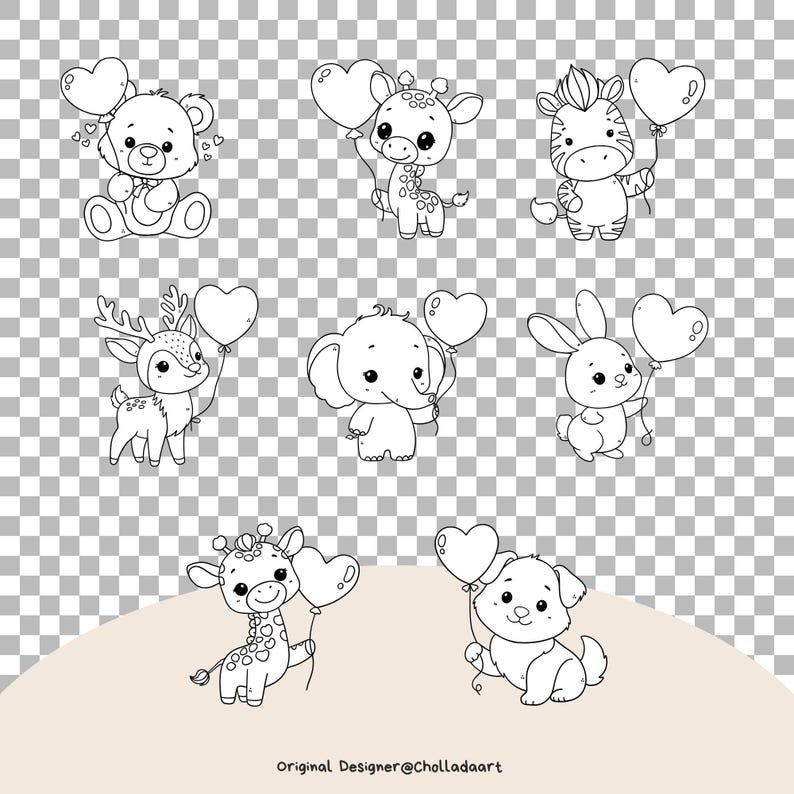Valentine Animal Coloring Image, Valentine Coloring Image, Animal SVG ...