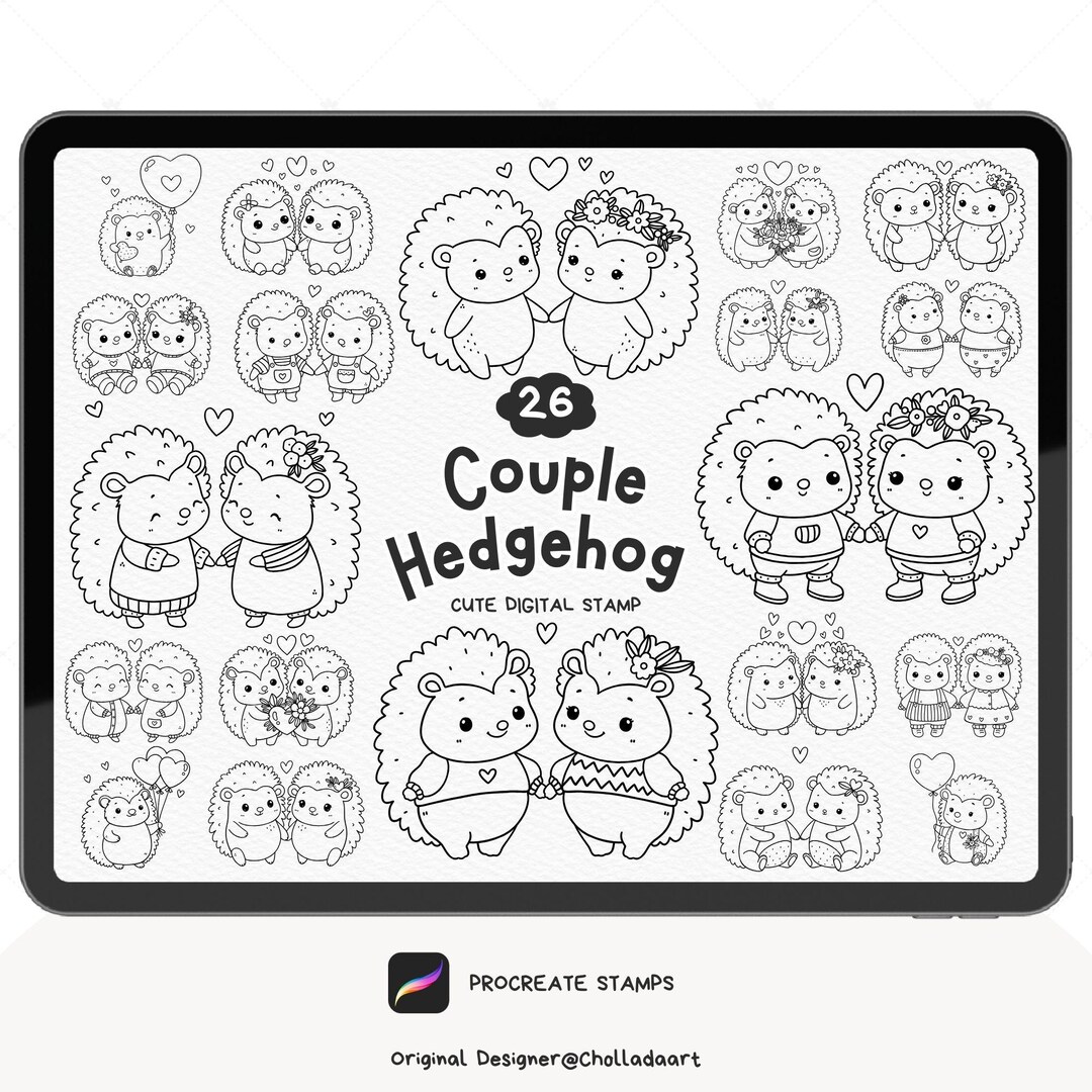 Procreate Couple Hedgehog Stamp Bundle, Hedgehog Procreate Stamp ...