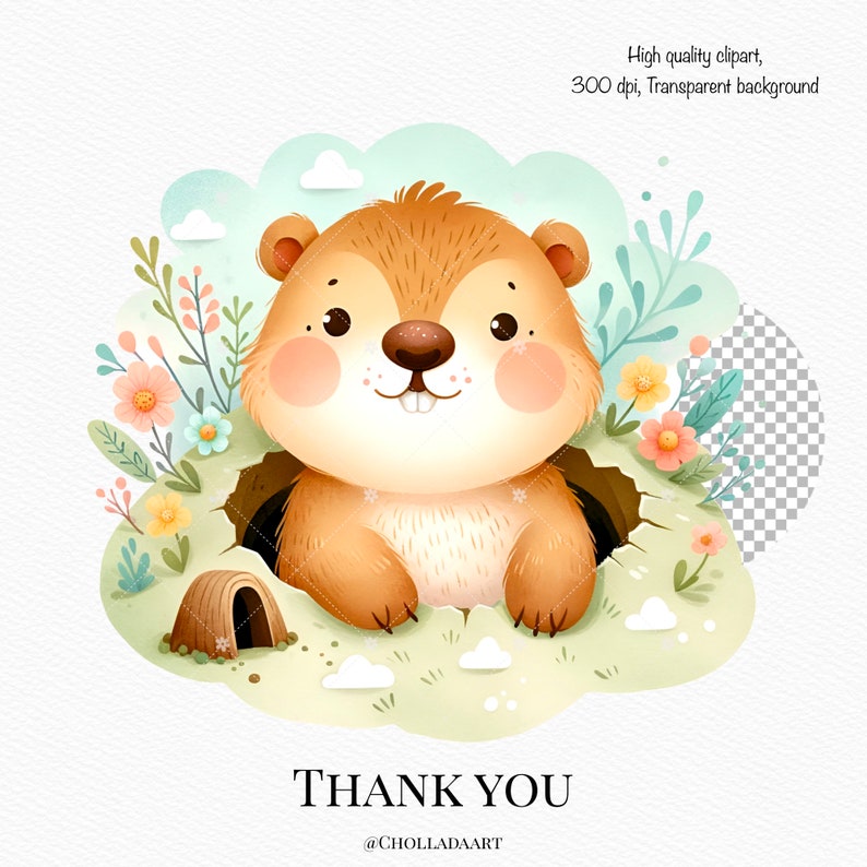 Watercolor Groundhog Clipart, Animal Clipart, Cute Watercolor Groundhog ...