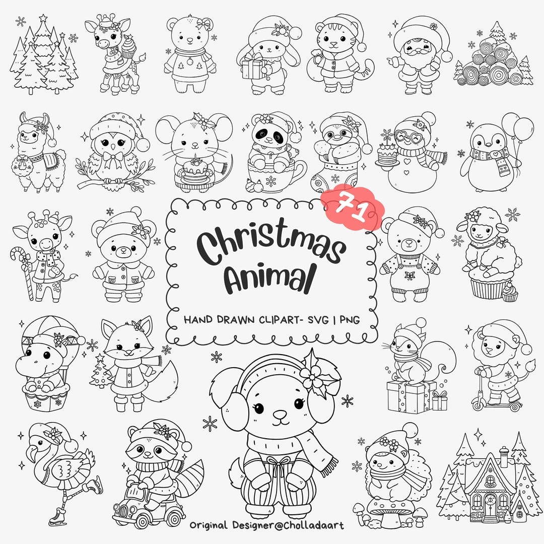 Christmas Animal SVG Bundle, Animal Doodle Svg Bundle, Christmas Animal ...