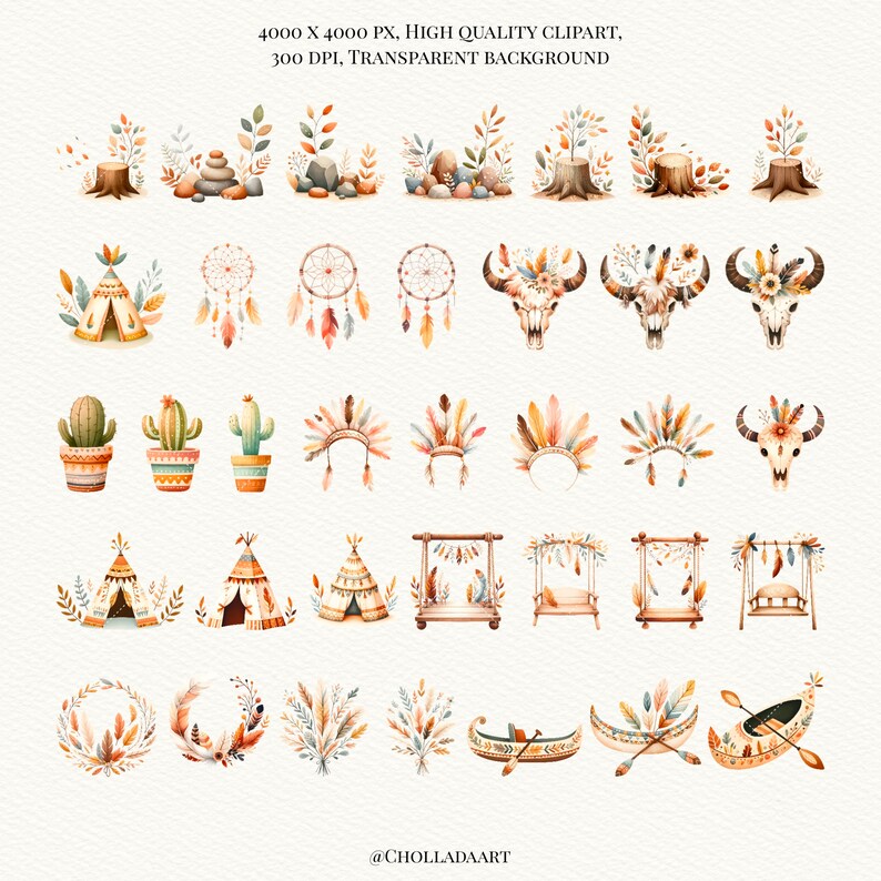 Watercolor Tribal Animals Clipart, Tribal Animals Clipart, Tribal ...