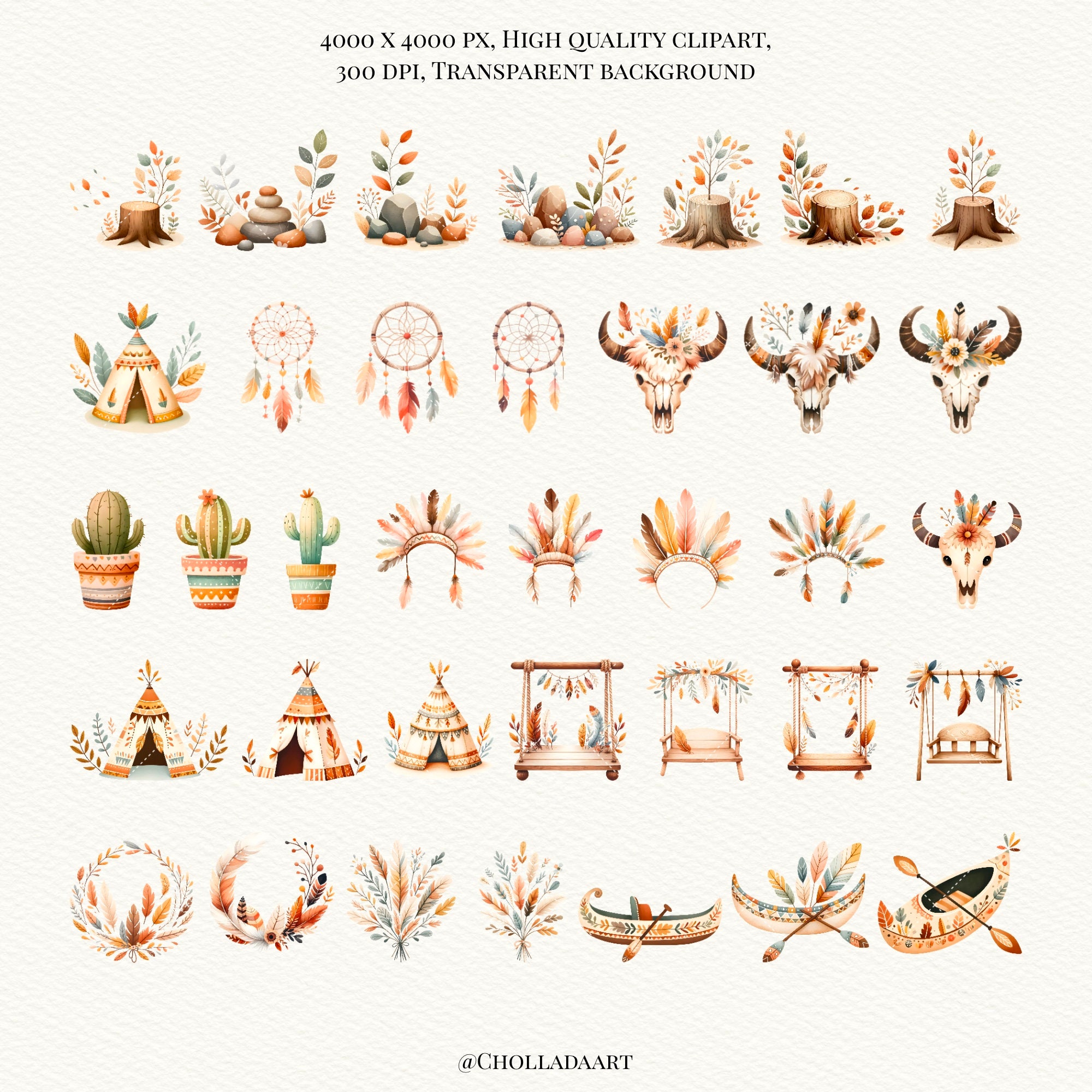 Watercolor Tribal Animals Clipart, Tribal Animals Clipart, Tribal ...