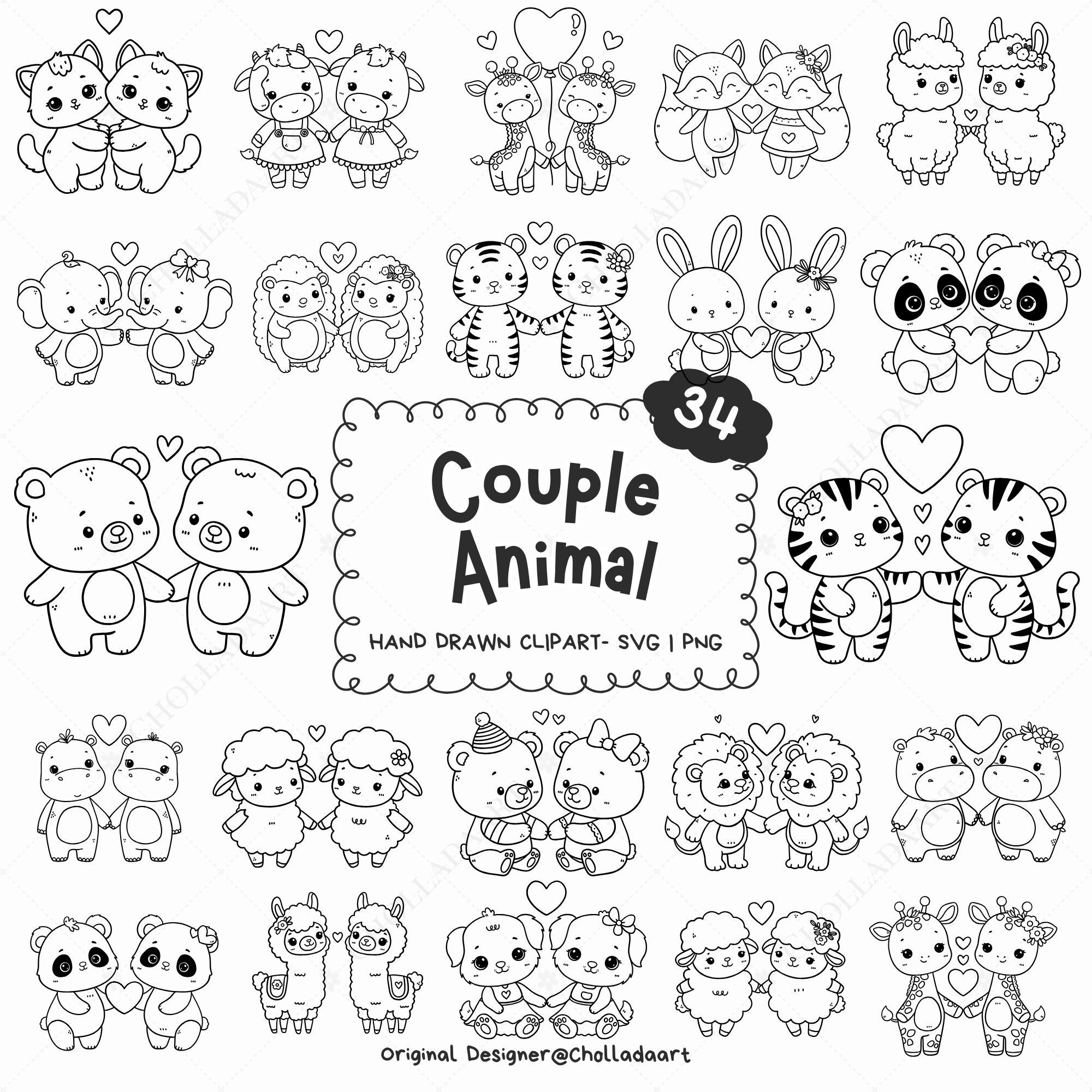 Couple Animal SVG Bundle, Animal SVG Bundle, Doodle Animal Clipart ...