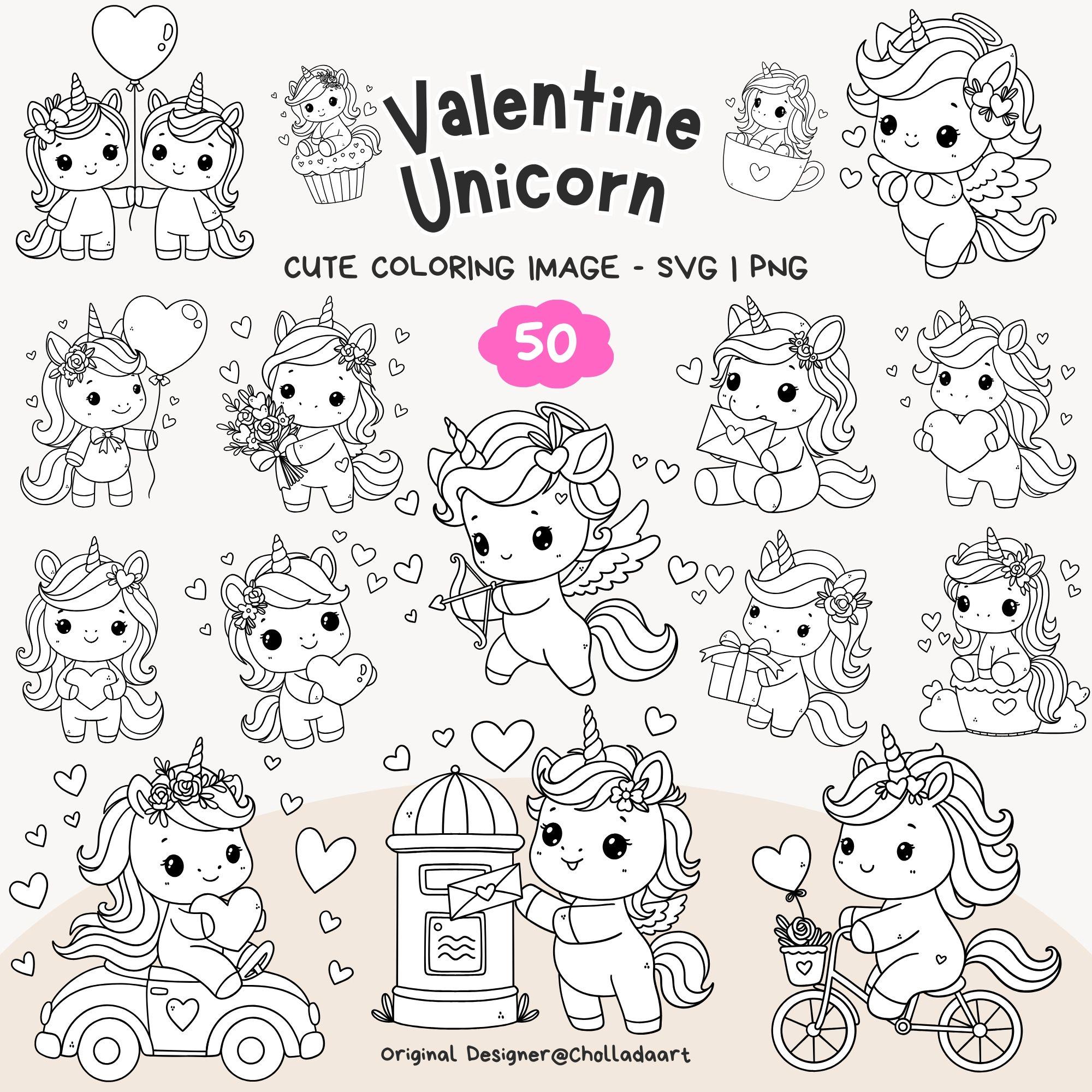 Valentine Unicorn Coloring Image, Valentine Animal Coloring Image ...