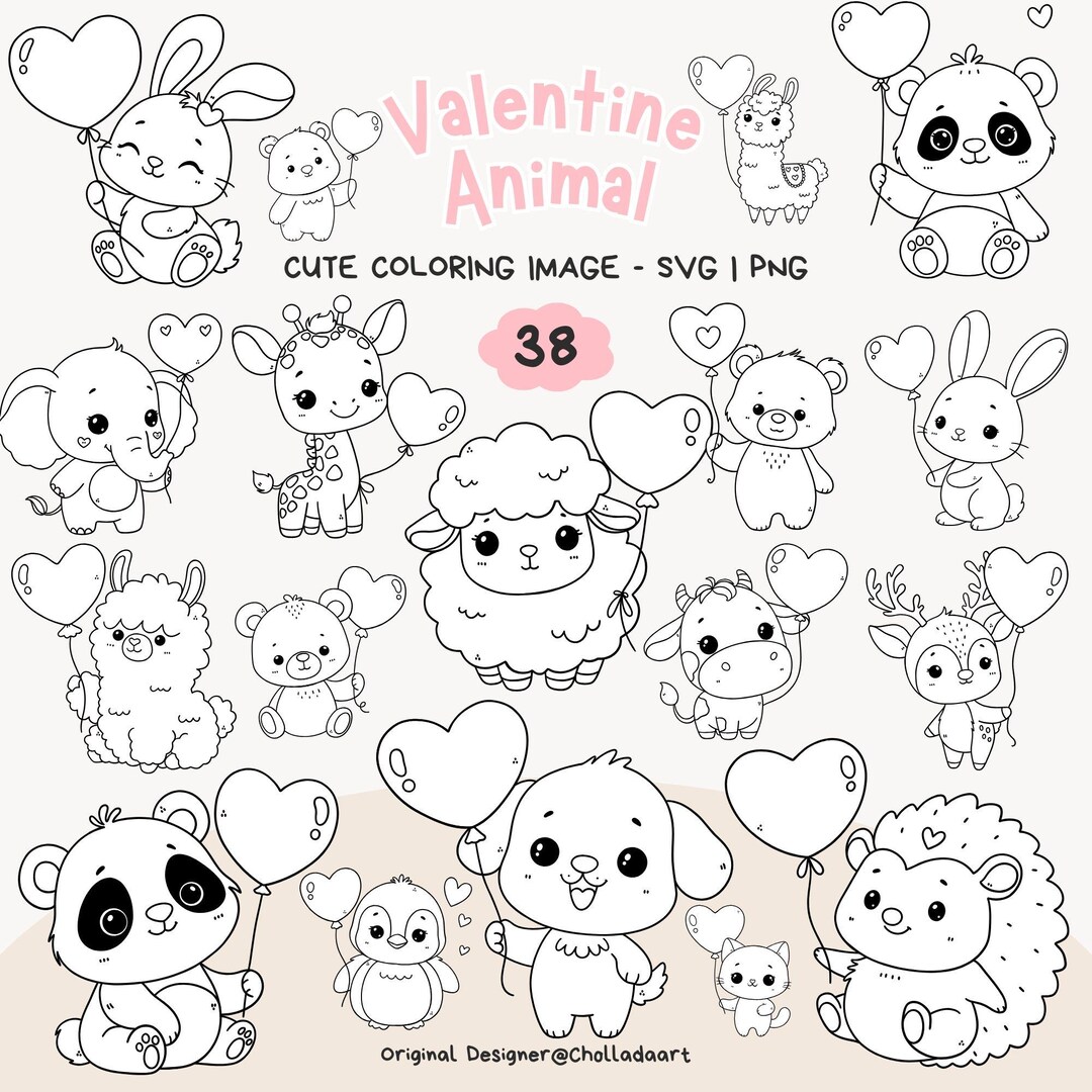 Valentine Animal Coloring Image, Valentine Coloring Image, Animal SVG ...
