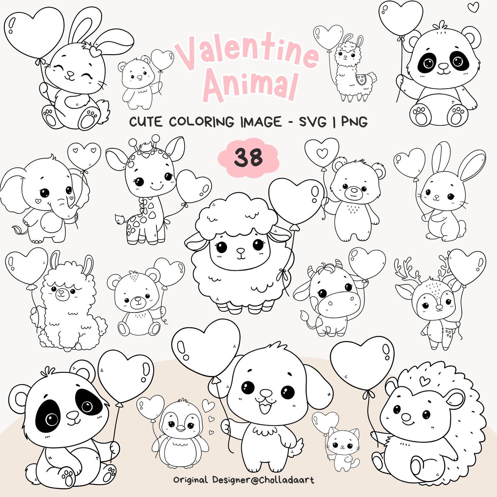 Valentine Animal Coloring Image, Valentine Coloring Image, Animal SVG ...
