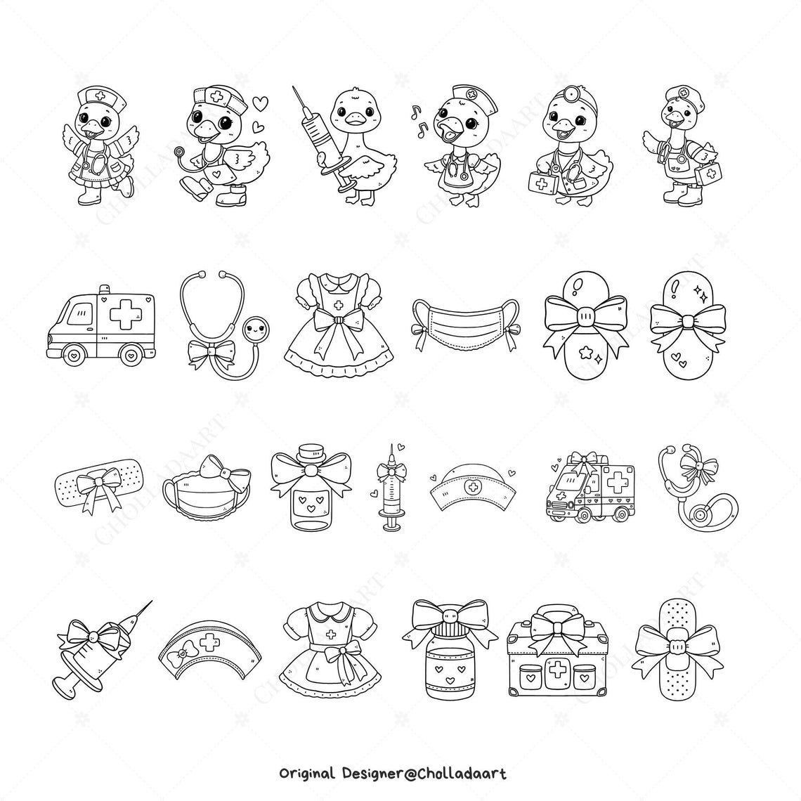 Silly Goose Nurse Clipart Bundle, Animal Doodle SVG PNG (digital ...