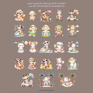 Watercolor Summer Animals Clipart, Summer Animals Clipart, Watercolor ...