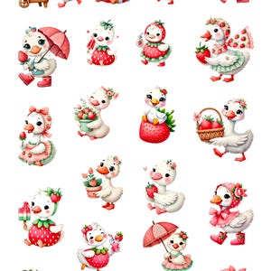 Watercolor Strawberry Silly Goose Clipart, Strawberry Goose Clipart ...