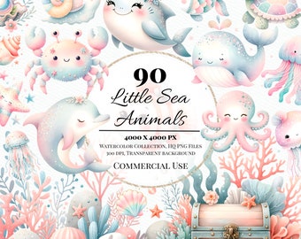 Pink Sea Animals Clipart, Little Sea Animal Clipart, Undersea ...