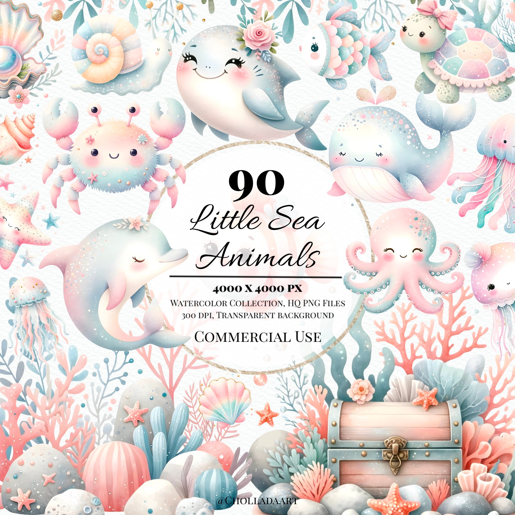 Under the Sea Clipart, Little Sea Animals Clipart, Undersea Watercolor ...