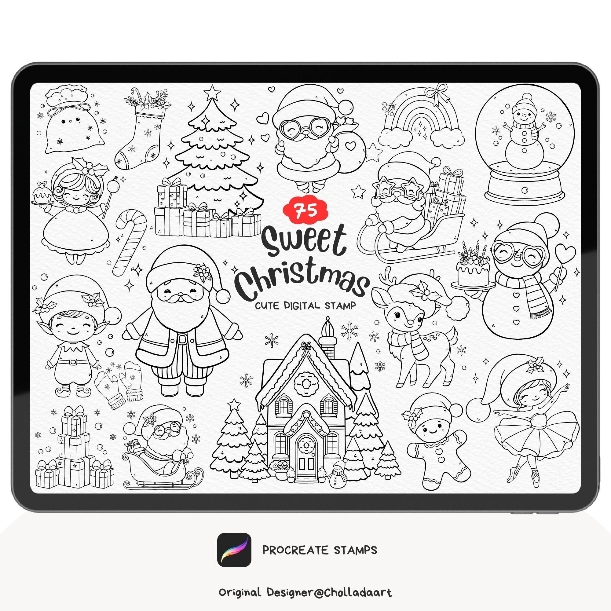 Procreate Christmas Stamp Bundle, Christmas Procreate Stamp, Santa ...