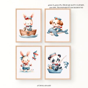 Watercolor Happy Sailor Clipart, Cute Sailor Animals Clipart, Nautical ...