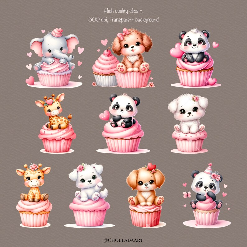 Valentines Animal Cupcakes Clipart, Cute Cupcakes Clipart Bundle ...