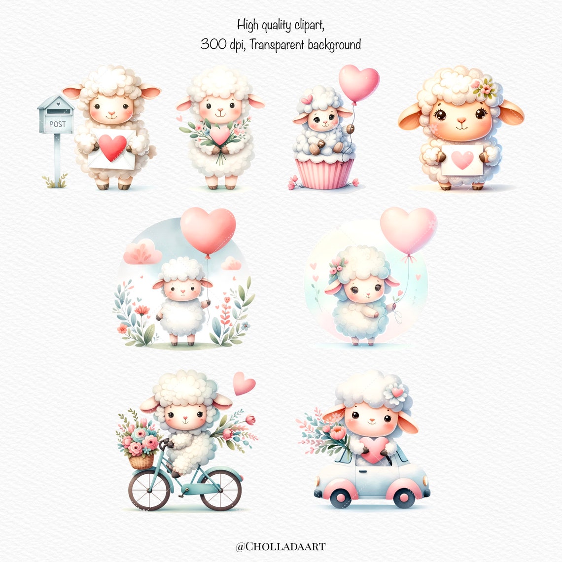 Sheep Valentine Watercolor, Watercolor Sheep Clipart, Sheep Valentine ...