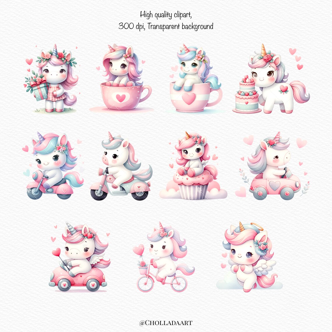 Unicorn Valentines Clipart, Cute Unicorn Clipart, Watercolor Valentines ...