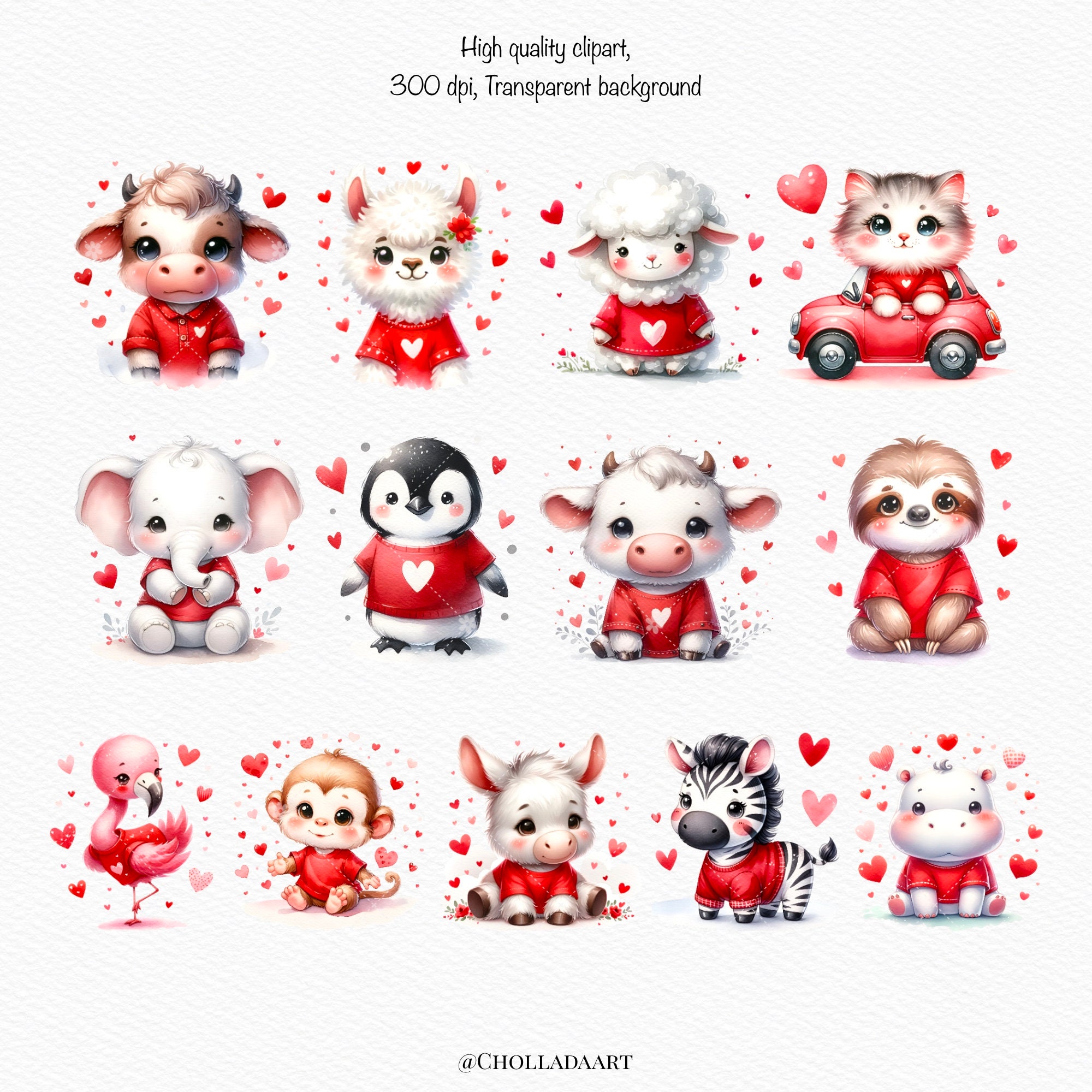 Cute Animal Valentine Clipart, Love Animal Clipart, Romantic Clipart ...