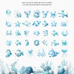 Under the Sea Clipart, Little Sea Animals Clipart, Undersea Watercolor ...