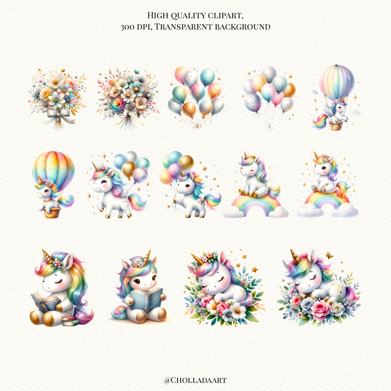 Cute Unicorns Clipart, Unicorn Watercolor Clipart, Unicorn Clipart ...