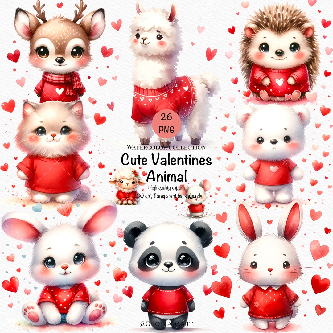 Cute Animal Valentine Clipart, Love Animal Clipart, Romantic Clipart ...