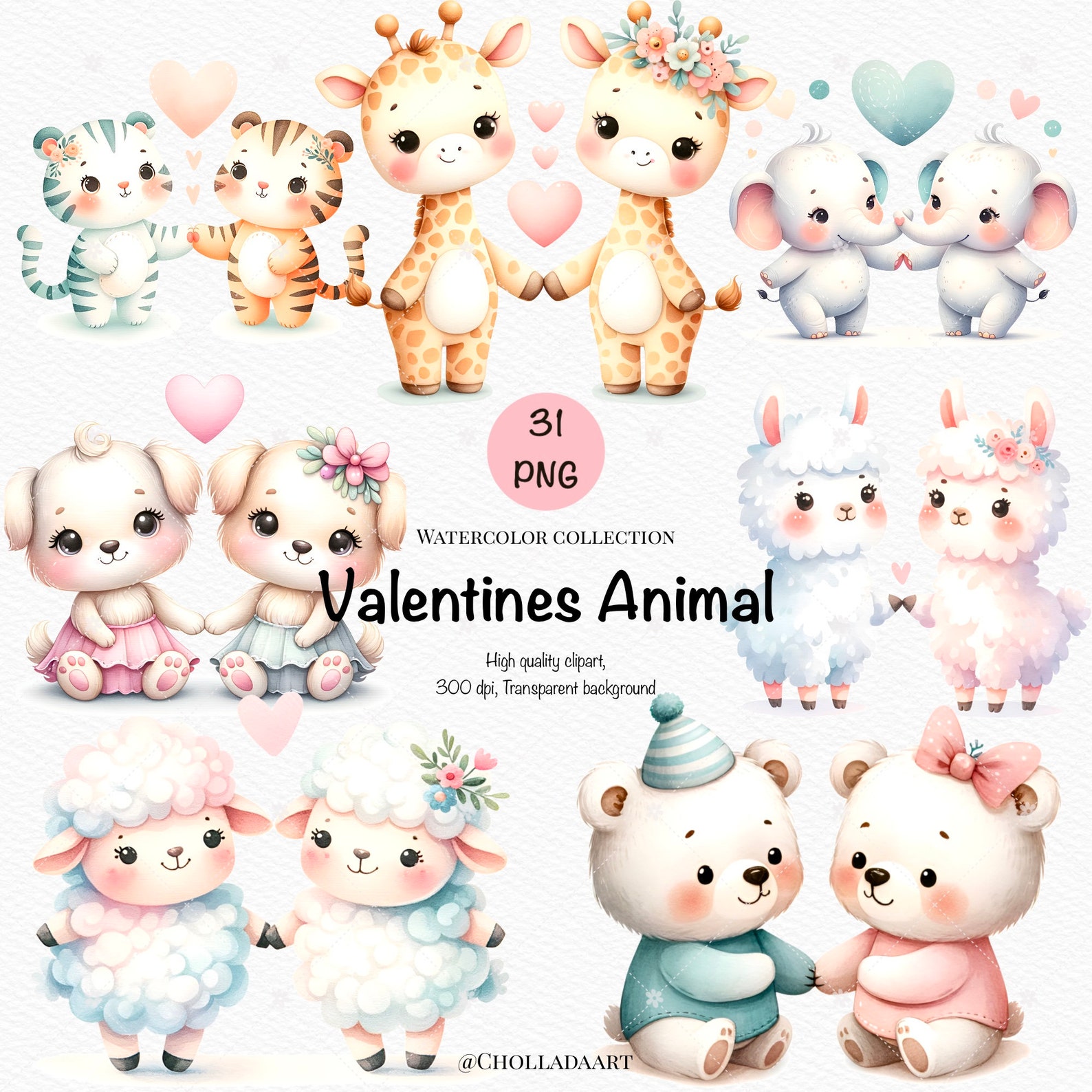 Couple Animal Loving Clipart, Cute Animal Valentine Clipart, Love ...