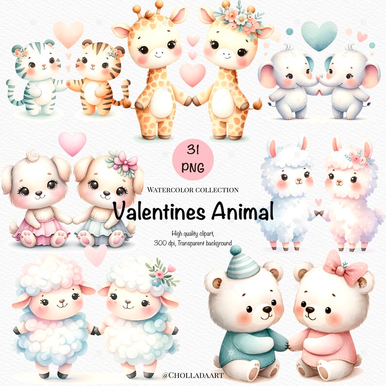 Couple Animal Loving Clipart, Cute Animal Valentine Clipart, Love ...