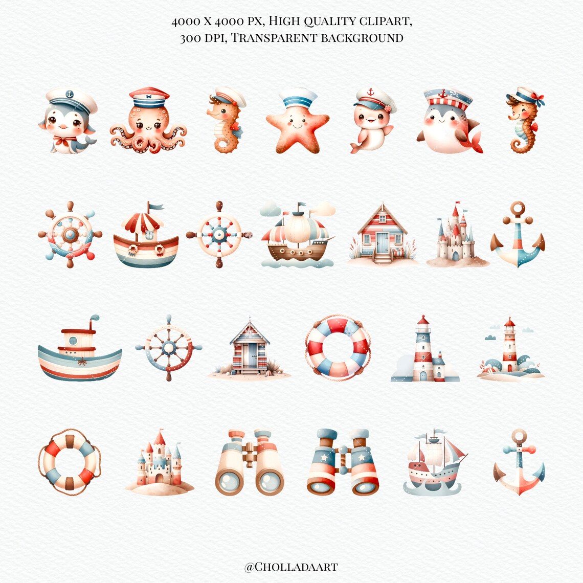 Watercolor Happy Sailor Clipart, Cute Sailor Animals Clipart, Nautical ...