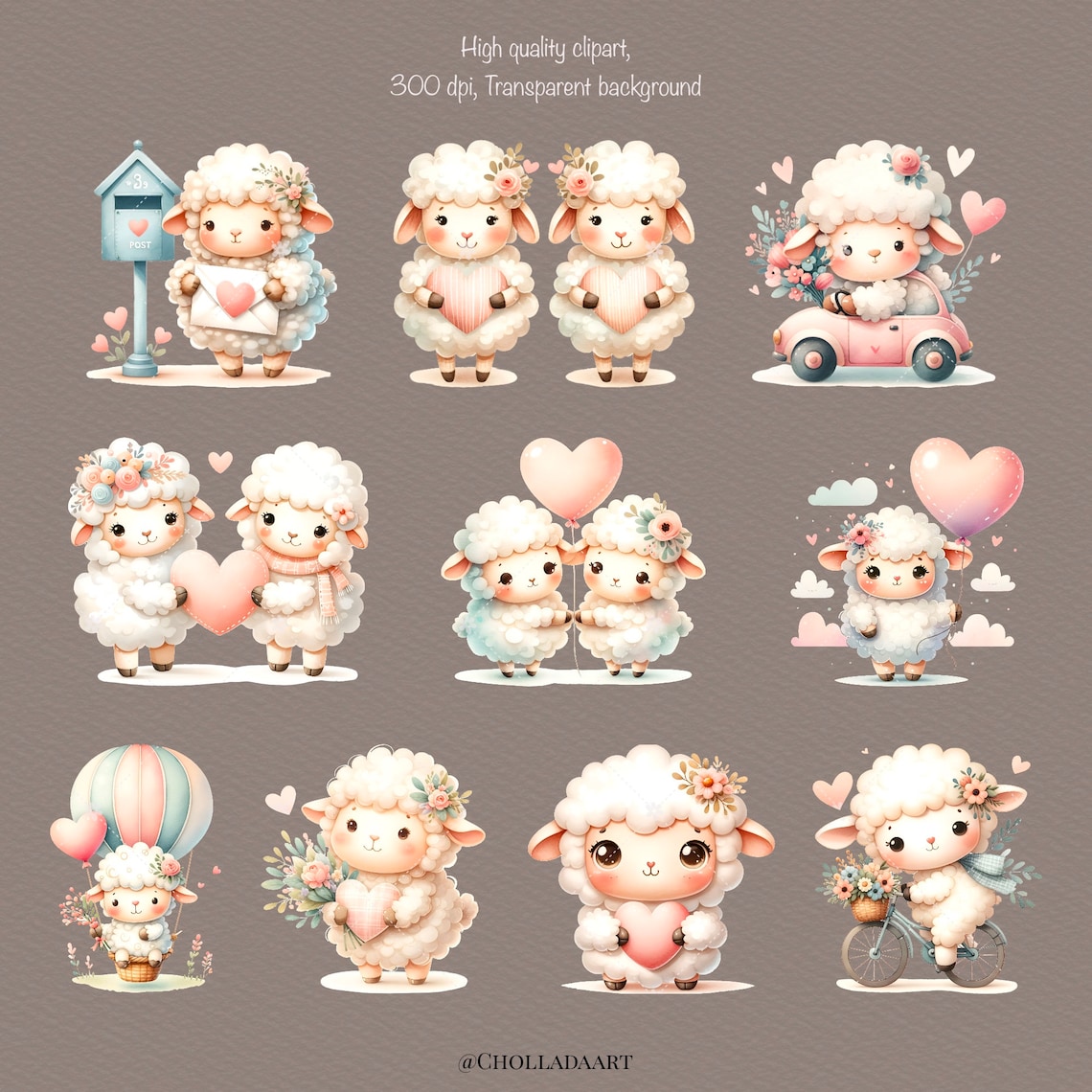 Sheep Valentine Watercolor, Watercolor Sheep Clipart, Sheep Valentine ...
