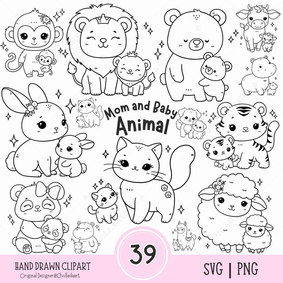 Mom and Baby Animal Clipart, Animal Clipart, Mom and Baby Clipart ...