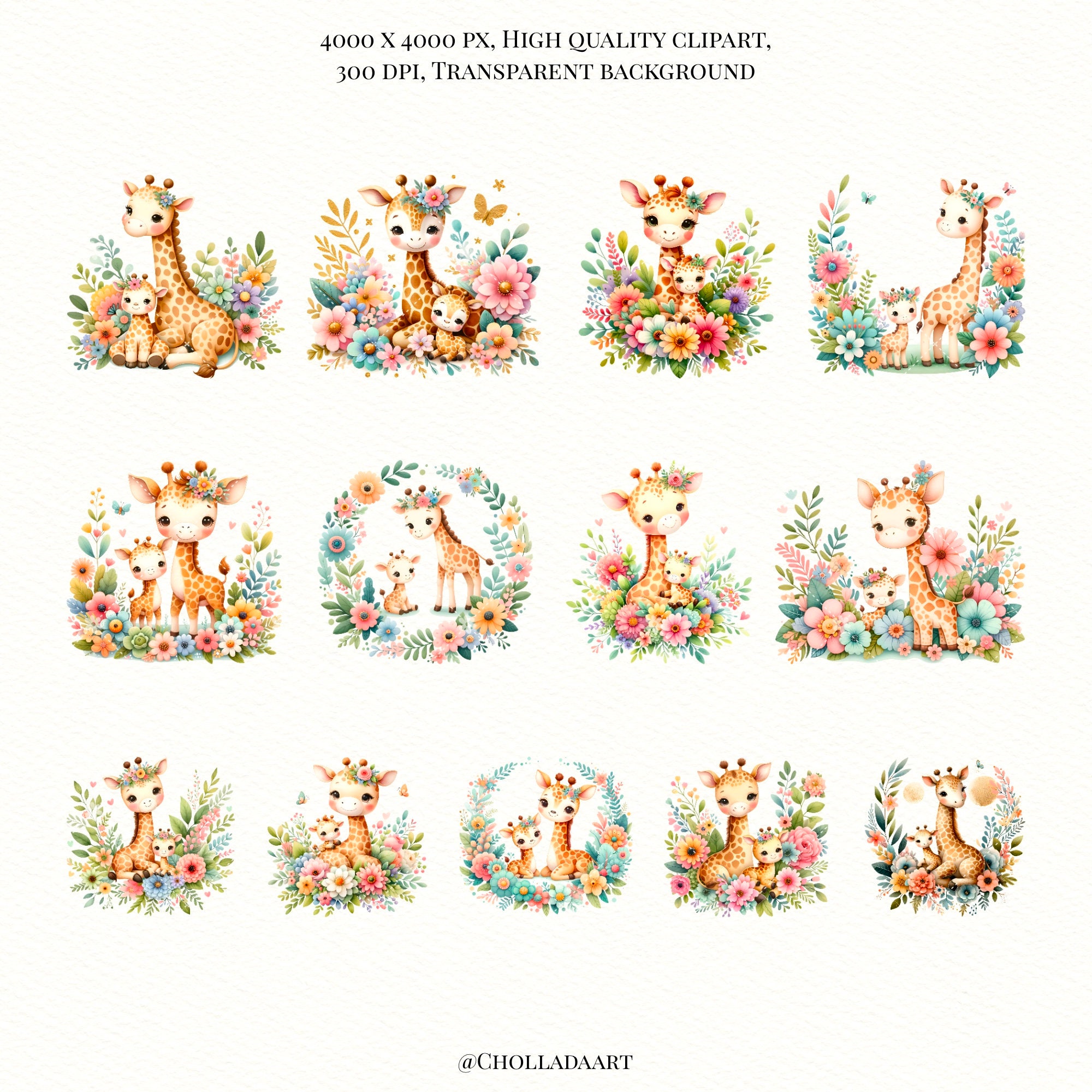 Watercolor Mother and Baby Giraffe Clipart, Giraffe Clipart, Baby ...