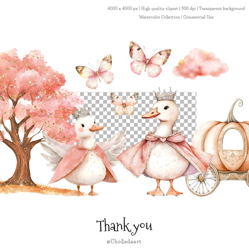 Watercolor Princess Silly Goose Clipart, Watercolor Goose PNG, Silly ...