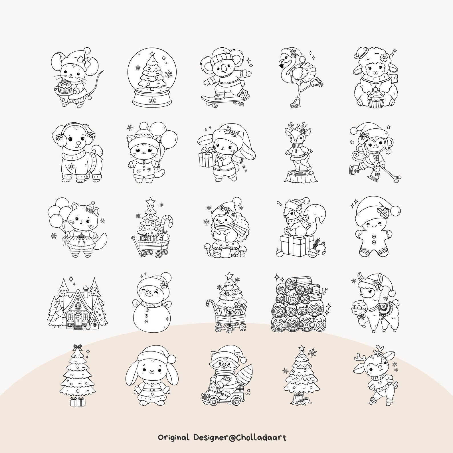 Christmas Animal Coloring Image, Christmas Coloring Image, Animal SVG ...