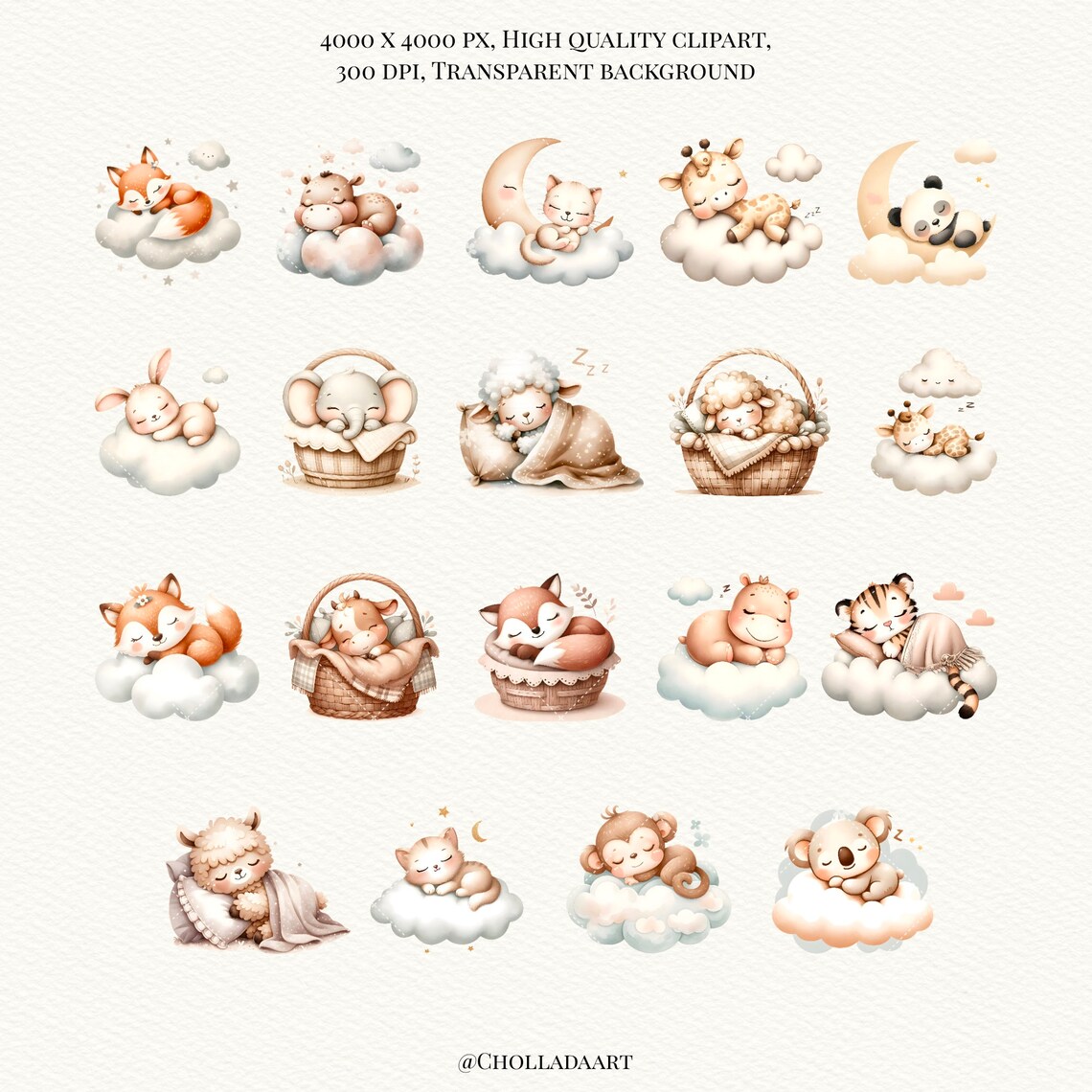 Watercolor Sleeping Animals Clipart, Sleeping Animals PNG, Sleepy ...