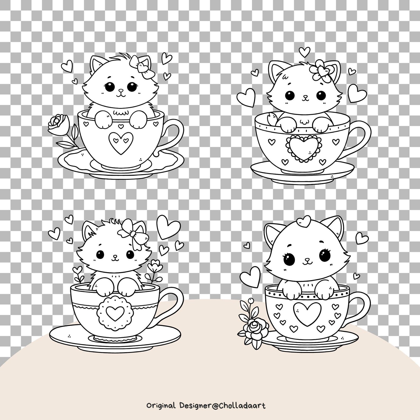 Valentine Teacup Cat Coloring Image, Cat Coloring Image, Valentine ...