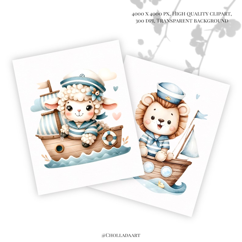 Cute Sailor Animal Clipart, Nautical Nursery Clipart, Ocean Clipart ...