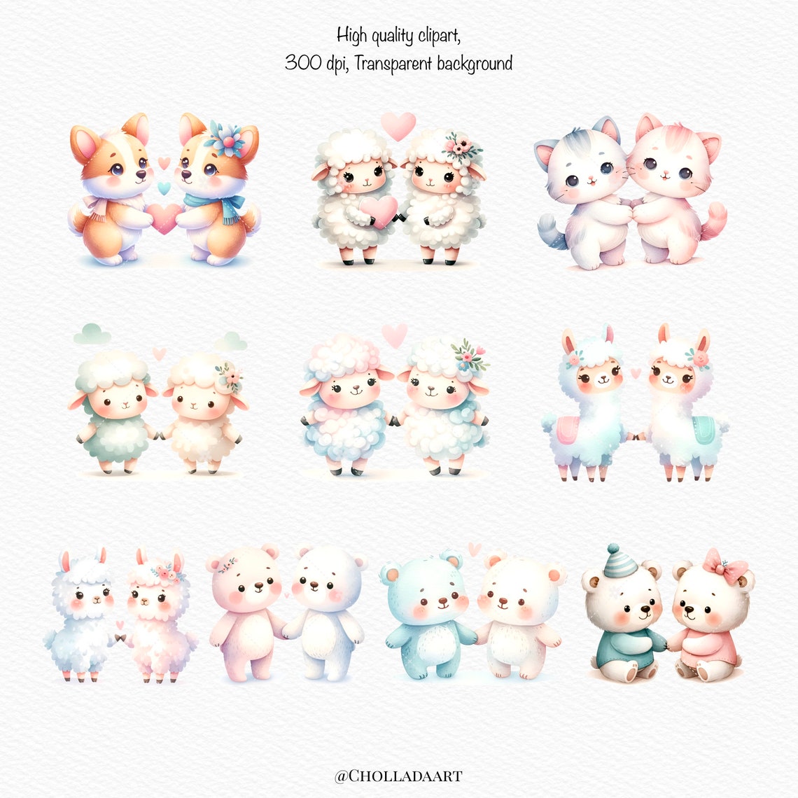 Couple Animal Loving Clipart, Cute Animal Valentine Clipart, Love ...