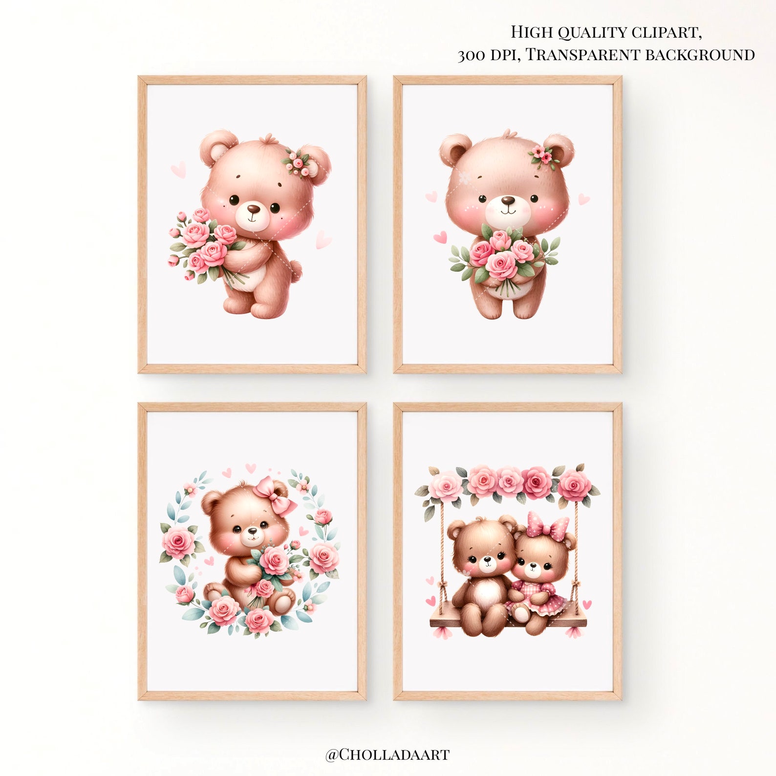 Teddy Bear Valentine Watercolor, Watercolor Bear Clipart, Couple Bear ...