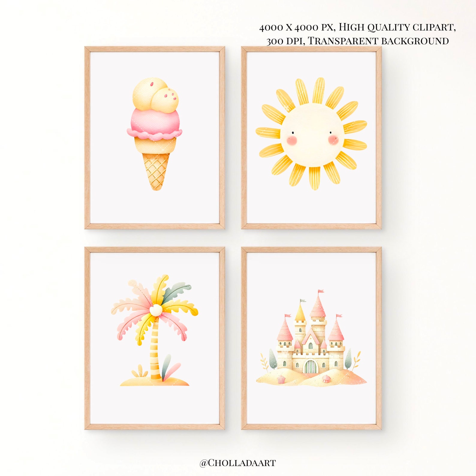 Watercolor Hello Summer Clipart, Watercolor Summer Clipart, Summer ...