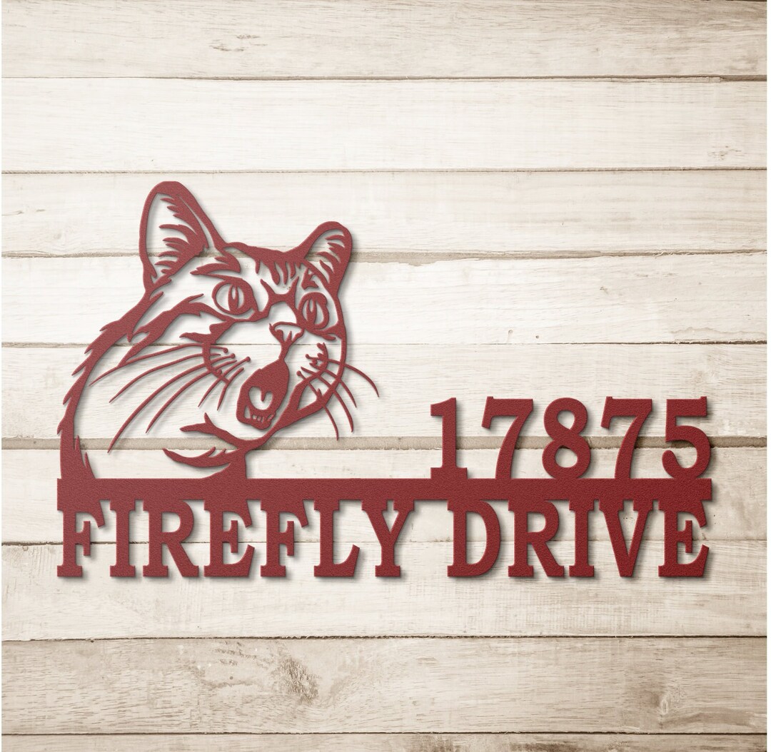 House Number Sign, Metal Feline House Number, Custom Number Sign ...