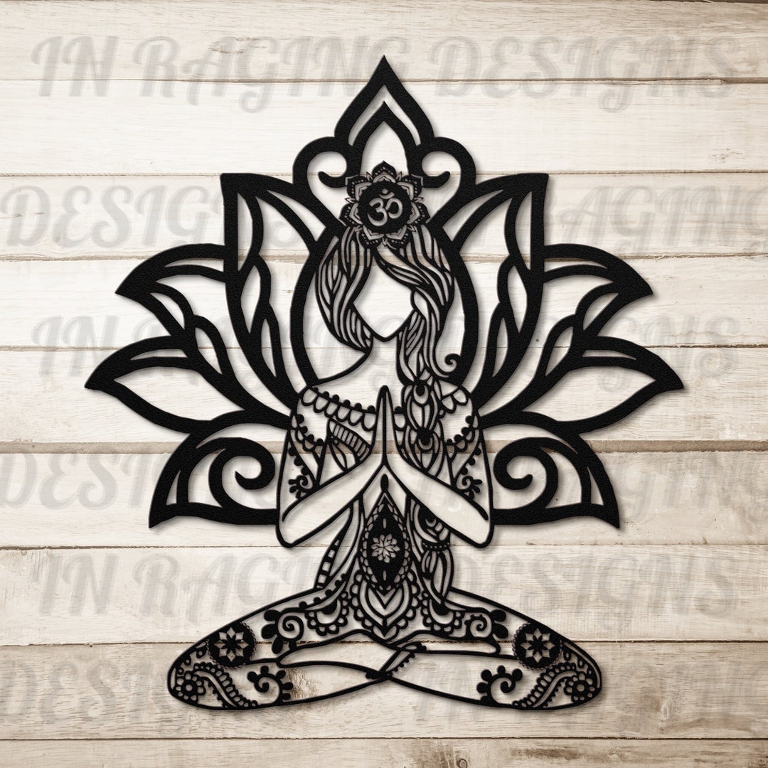 Namaste Lotus Girl Sign, Breathe Sanskrit Symbol Metal Wall Décor ...