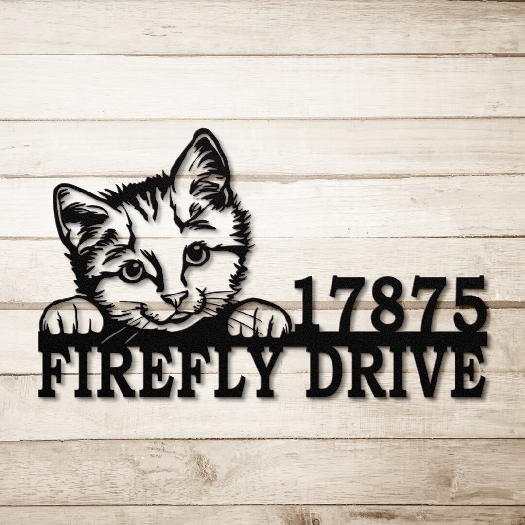 House Number Sign, Metal Feline House Number, Custom Number Sign ...