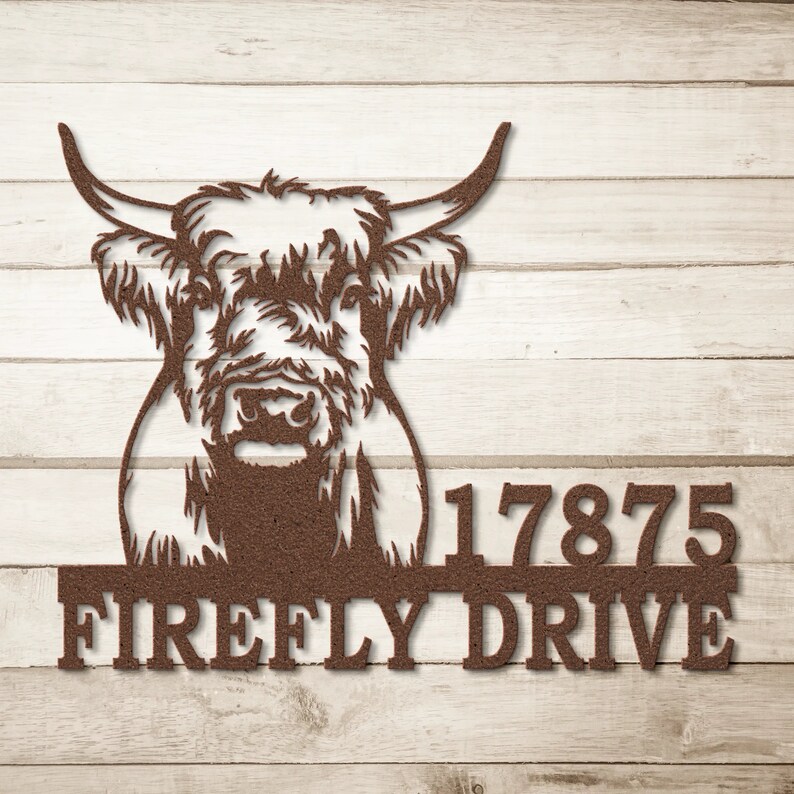 Custom Highland Cow Metal Address Sign, Personalized Farmhouse Decor - Etsy